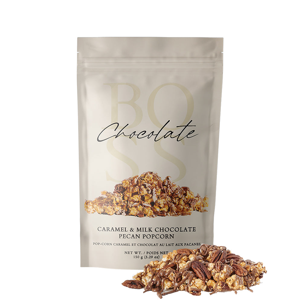 Boss Caramel & Milk Chocolate Pecan Popcorn – Laitiere